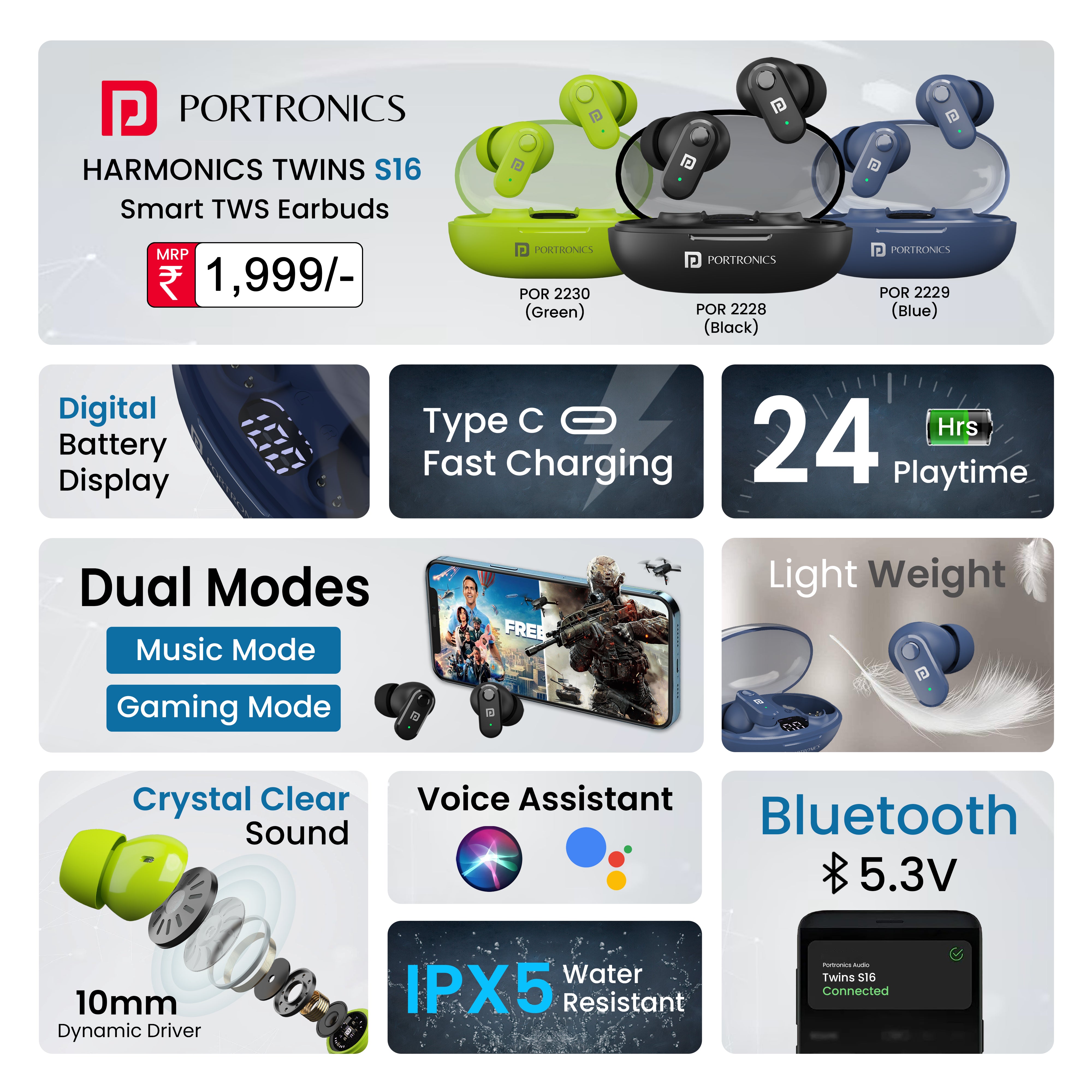 Buy Portronics Harmonics S16 Smart TWS Earbuds With Dual Mode