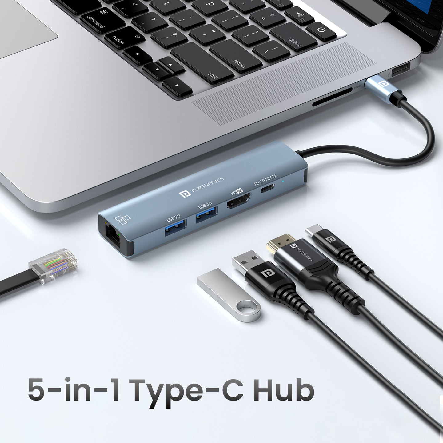 Shop Portronics Mport 51 5-in-1 Type-C multi USB Port at Discount