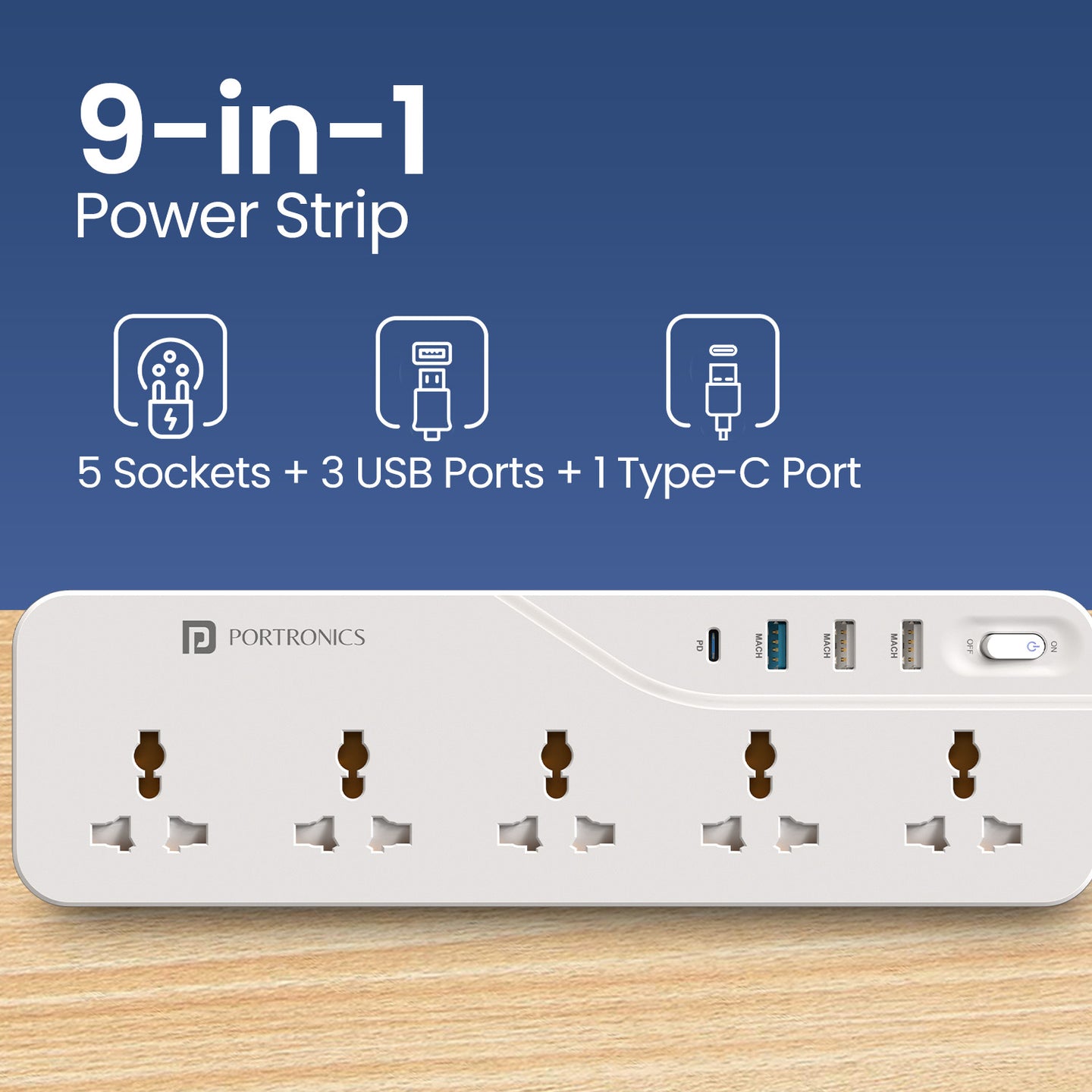 Portronics Power Plate 22 Extension Board With USB Charging