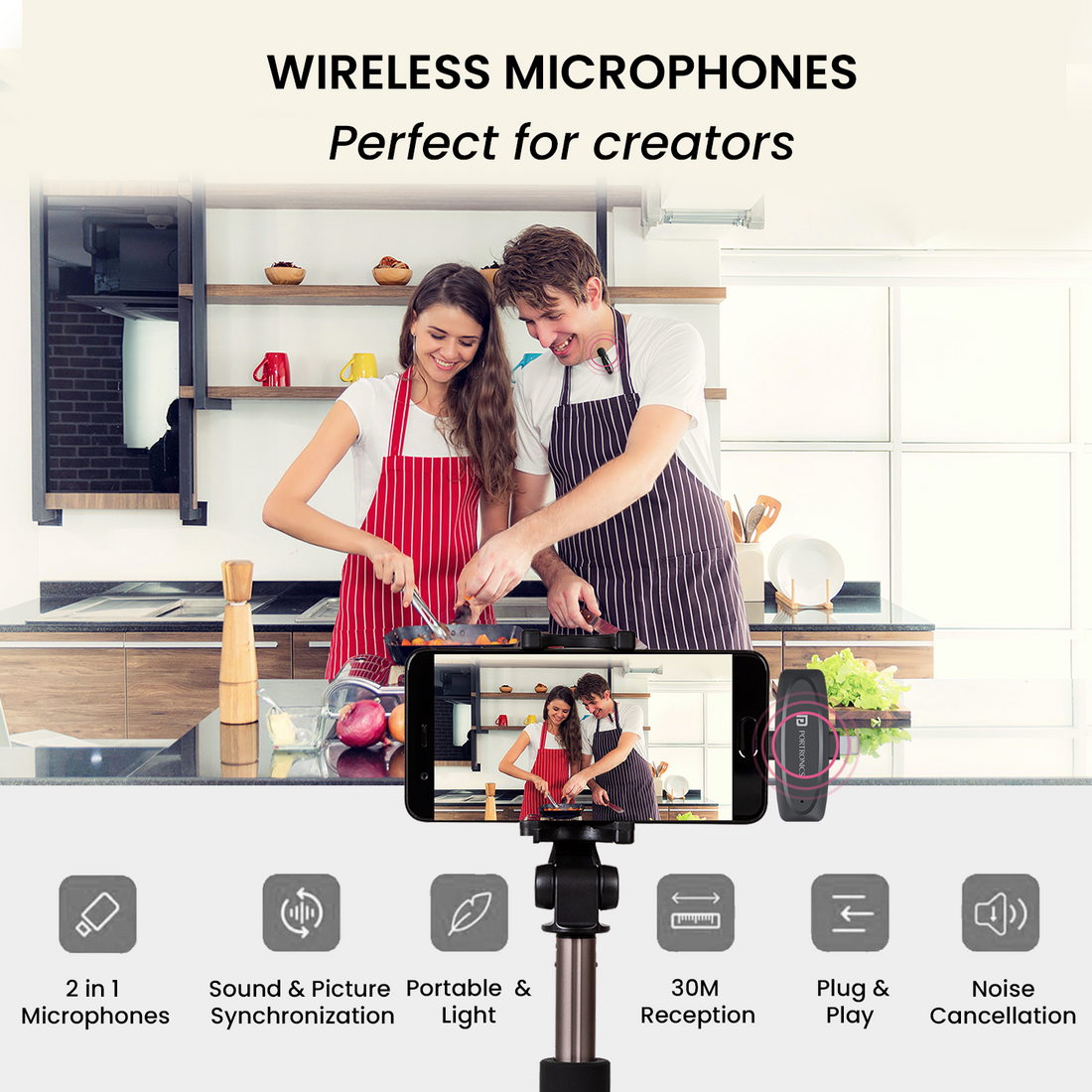 Shop Portronics Vlogmate Wireless Microphone With 360° Audio Capture