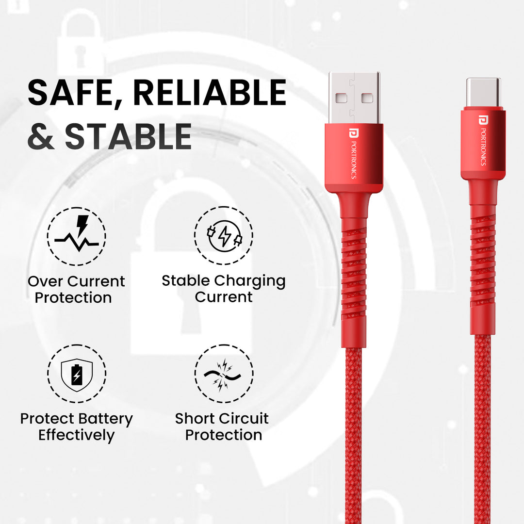 Portronics Konnect X Unbreakable Nylon Braided USB A to Type C Cable ...