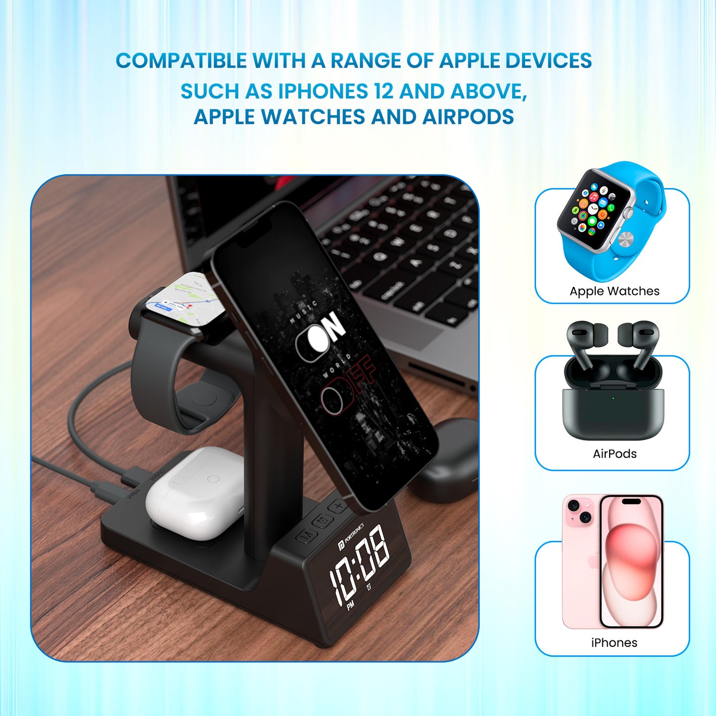 Buy Portronics Bella 2 3 in 1 15W Magnetic Fast Wireless Charger with ...