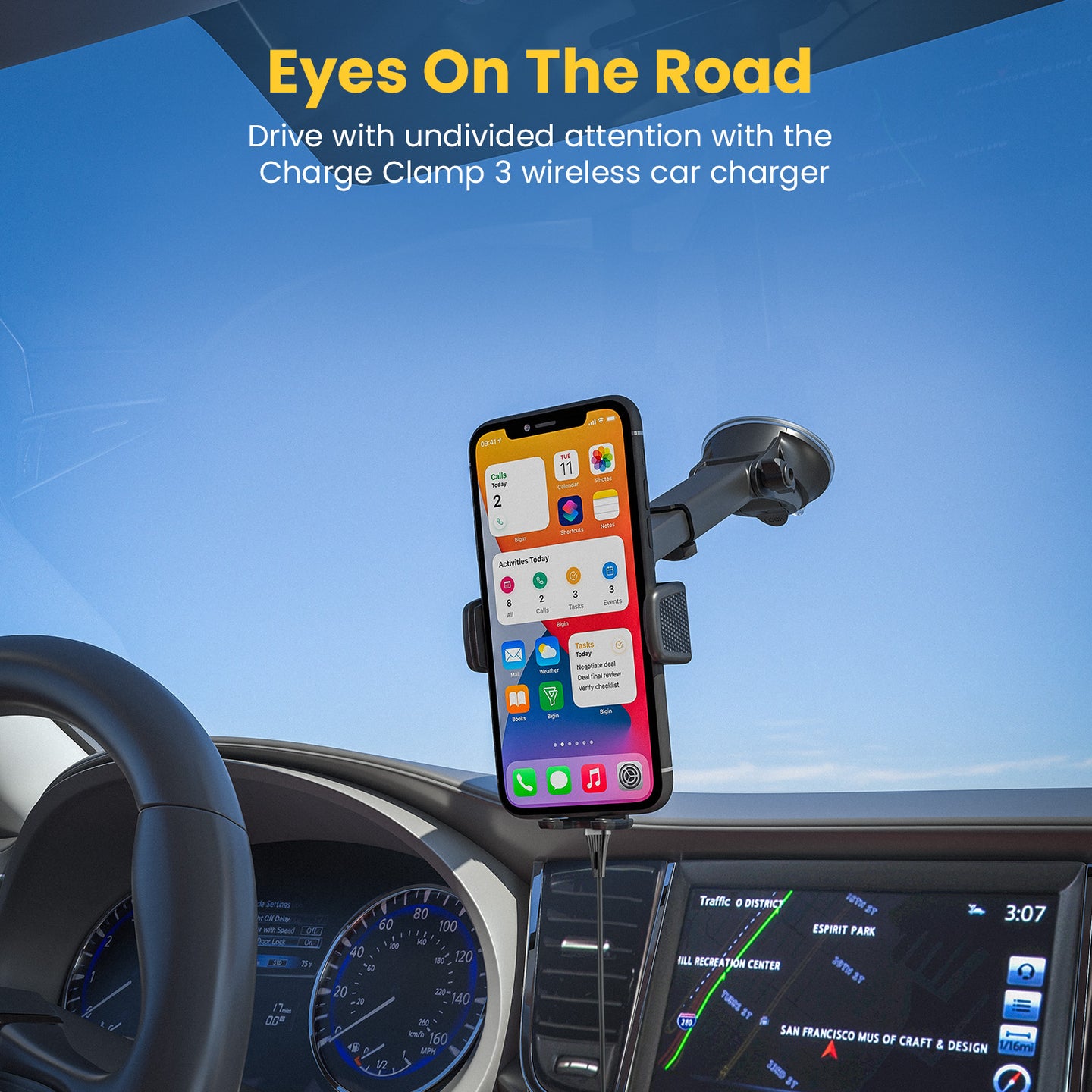 Buy Portronics Charge Clamp 3 Phone Holder With Wireless car charger