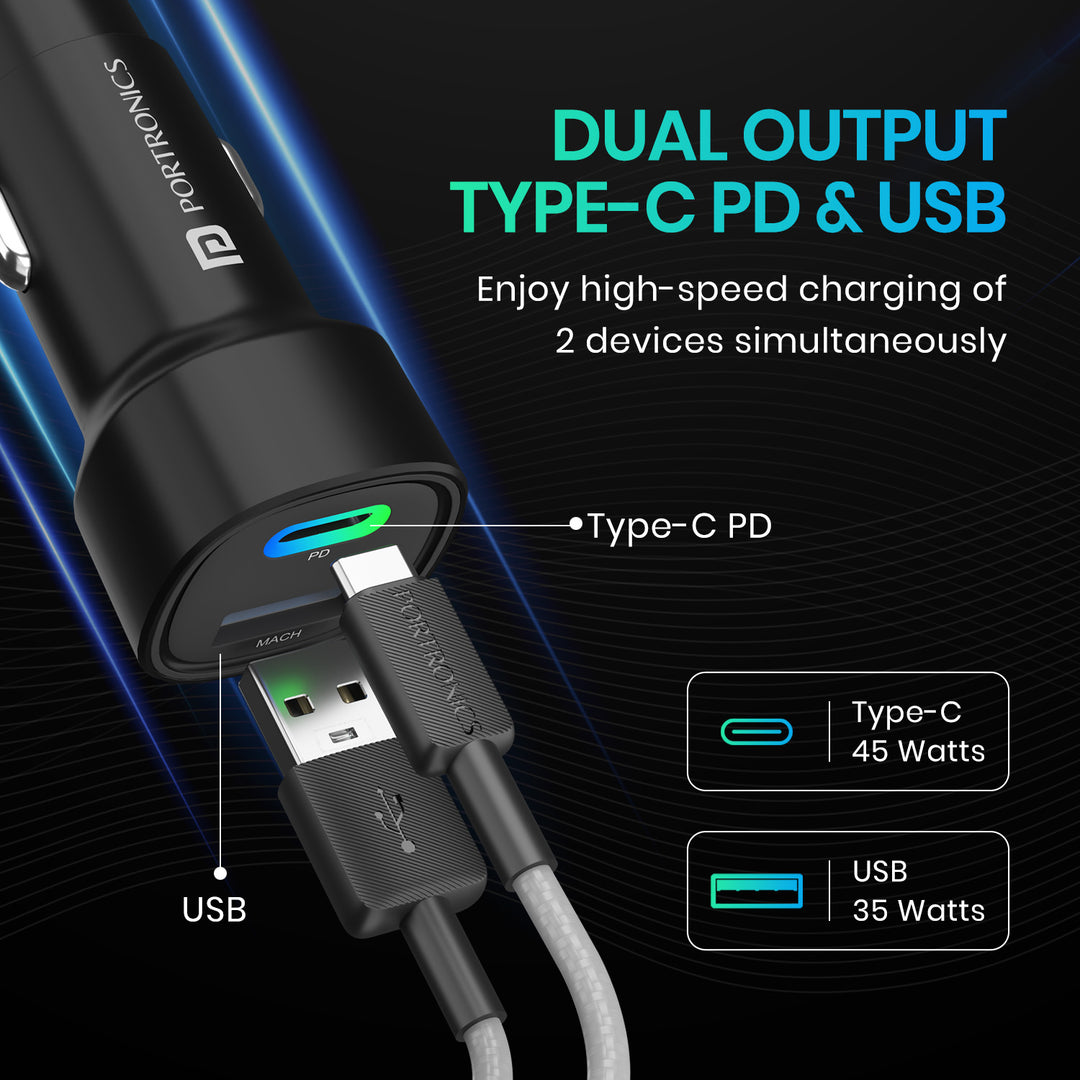 The Portronics Car Power 80 car charger is a highly efficient charging ...