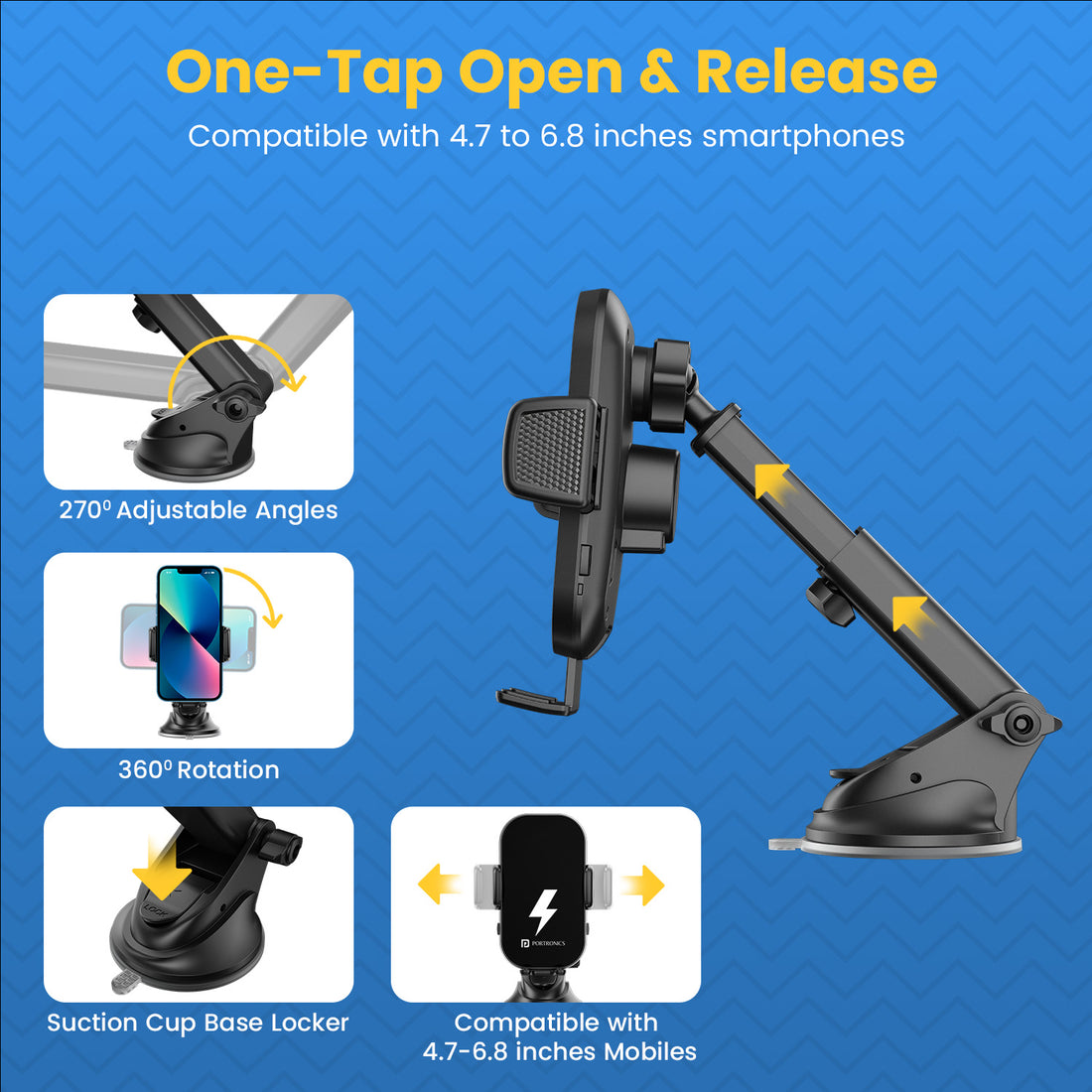 Buy Portronics Charge Clamp 3 Phone Holder With Wireless car charger