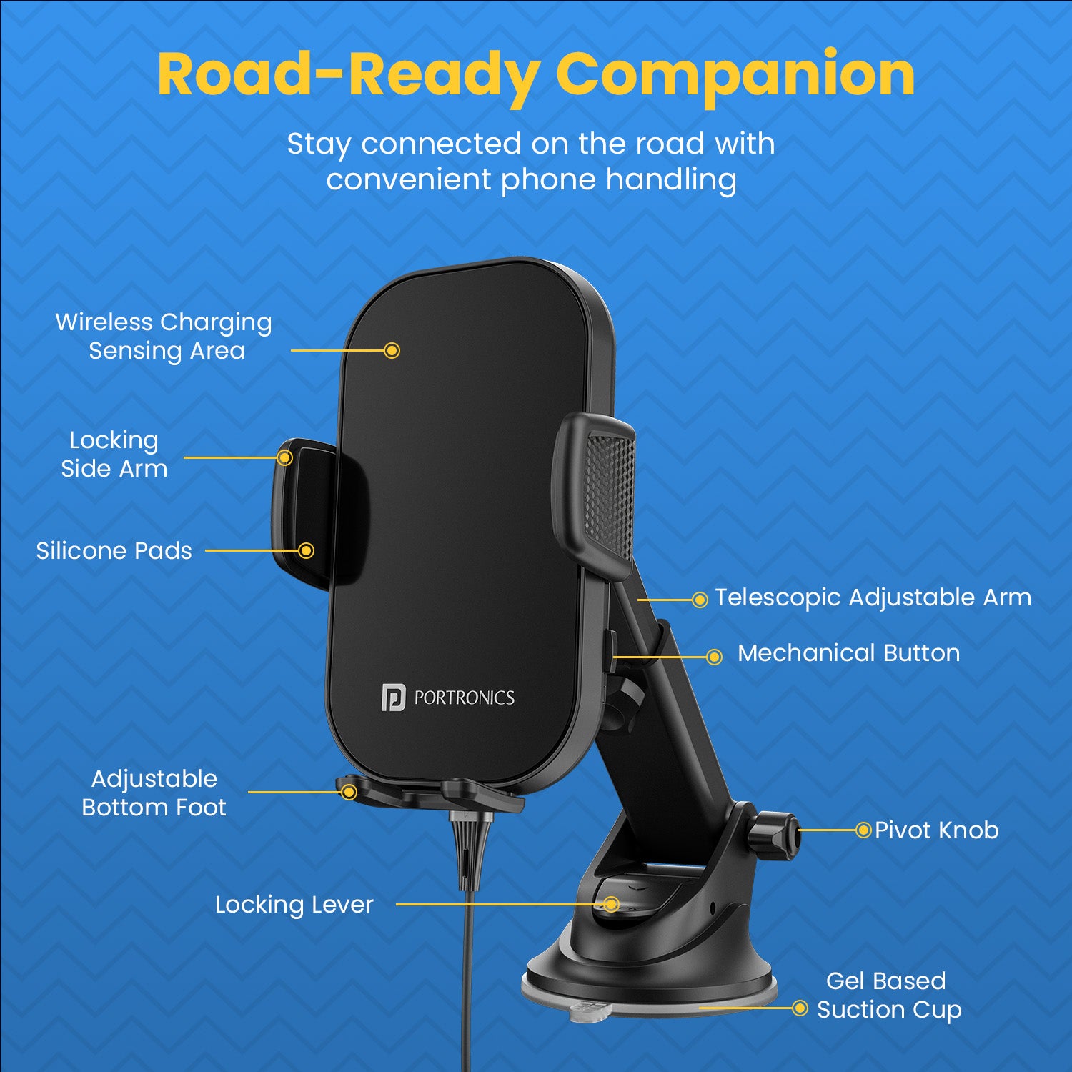 Buy Portronics Charge Clamp 3 Phone Holder With Wireless car charger