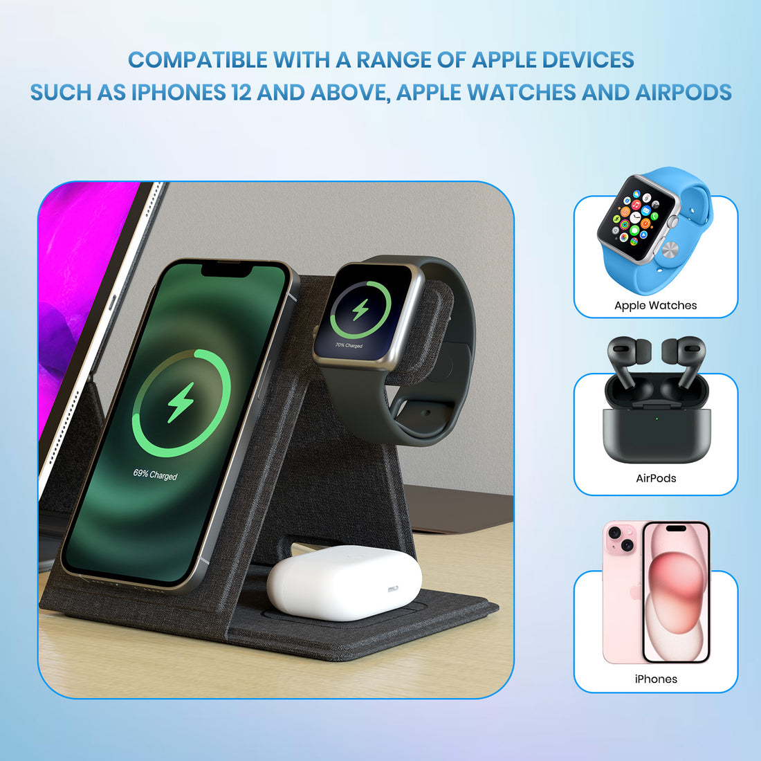 Portronics Freedom Fold 3, 15 W 3 in 1 Foldable MagSafe Compatible ...