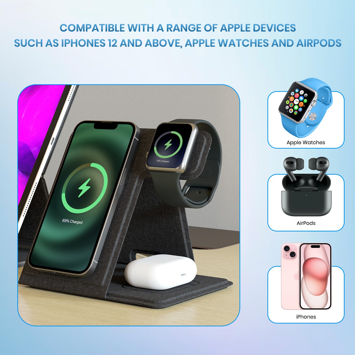 Portronics Freedom Fold 3, 15 W 3 in 1 Foldable MagSafe Compatible ...