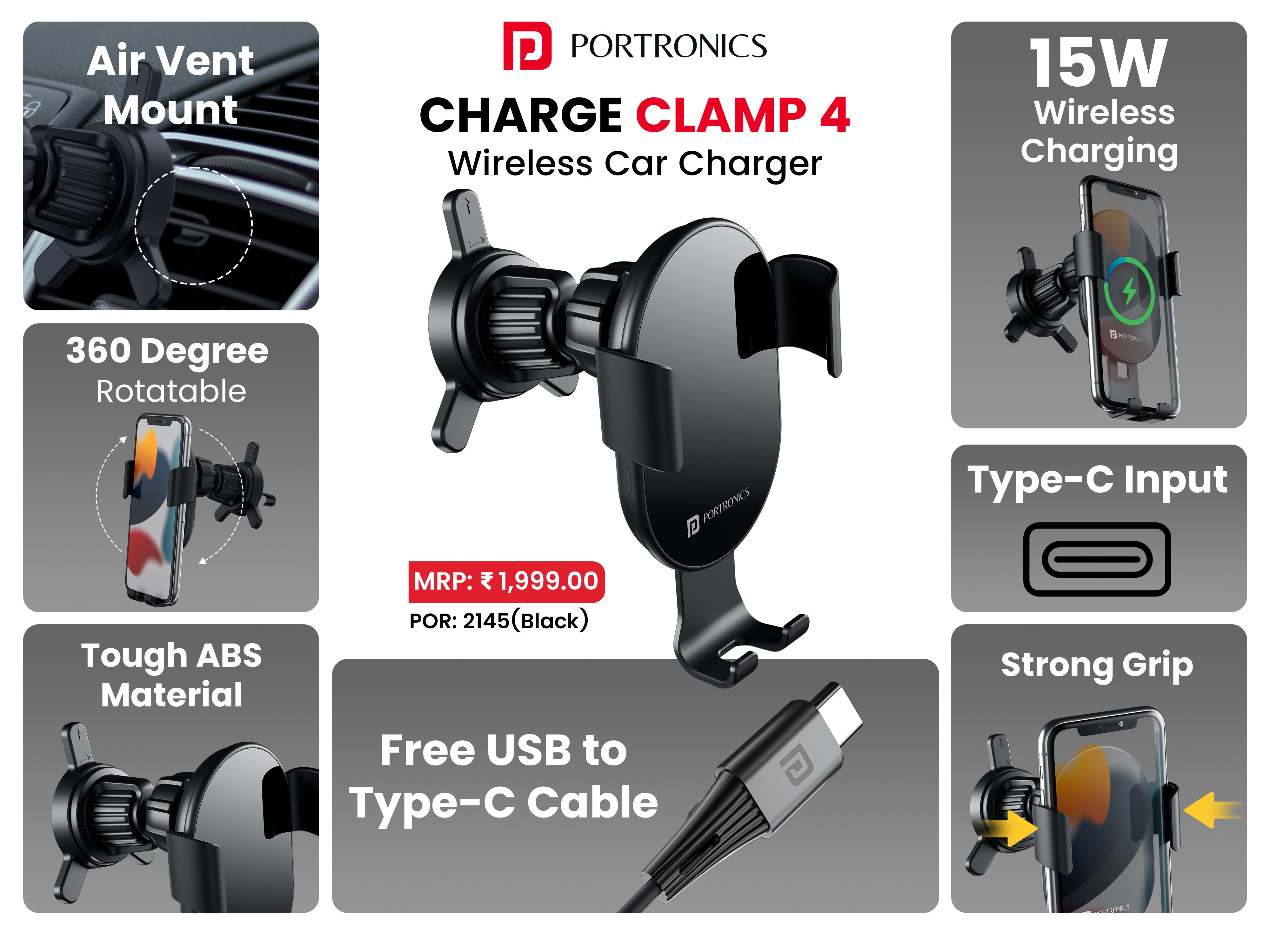 Shop Portronics Charge Clamp 4 Wireless Car Charger Online