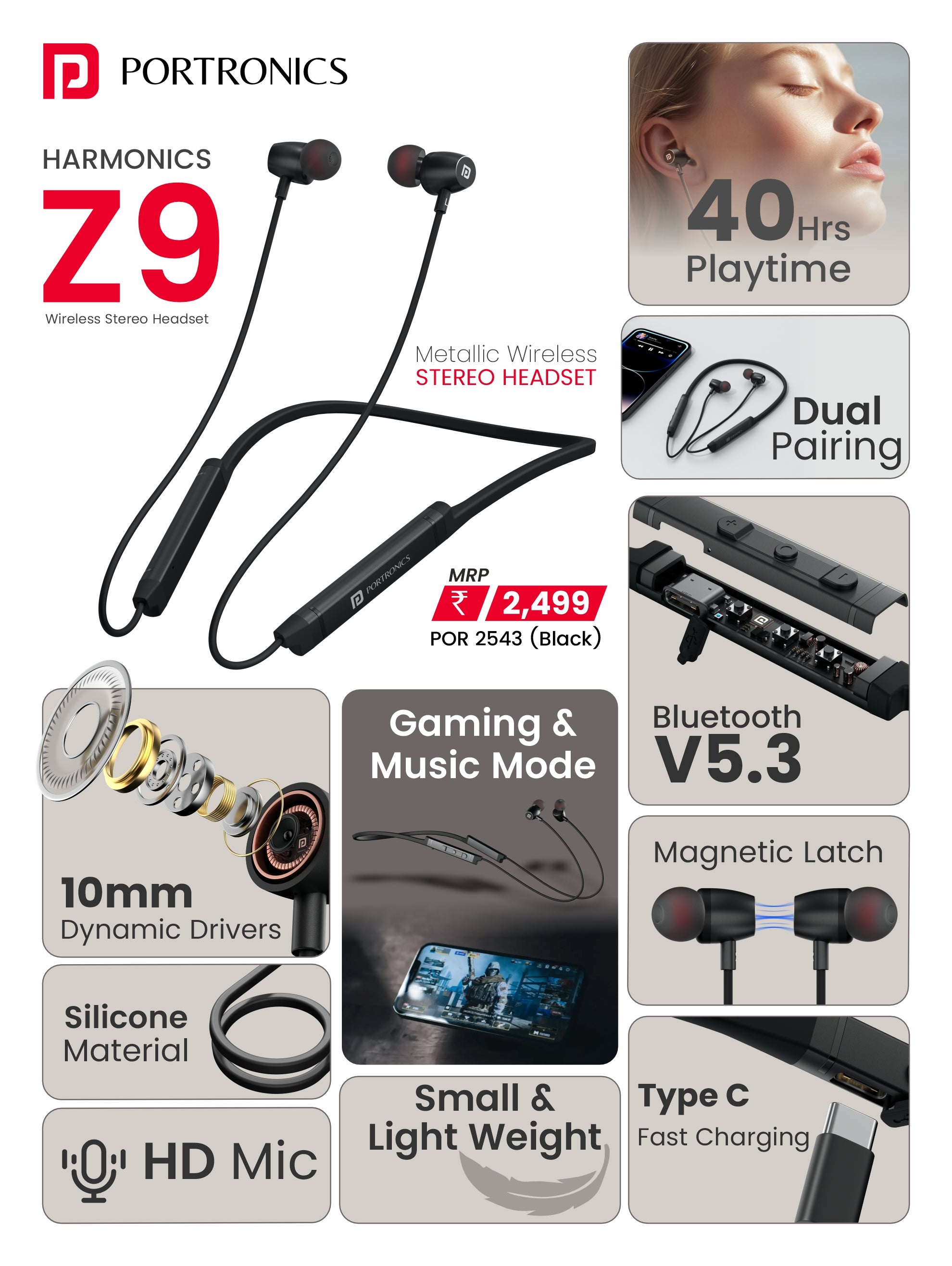 Shop Portronics Latest Z9 Bluetooth Neckband Earphone Online