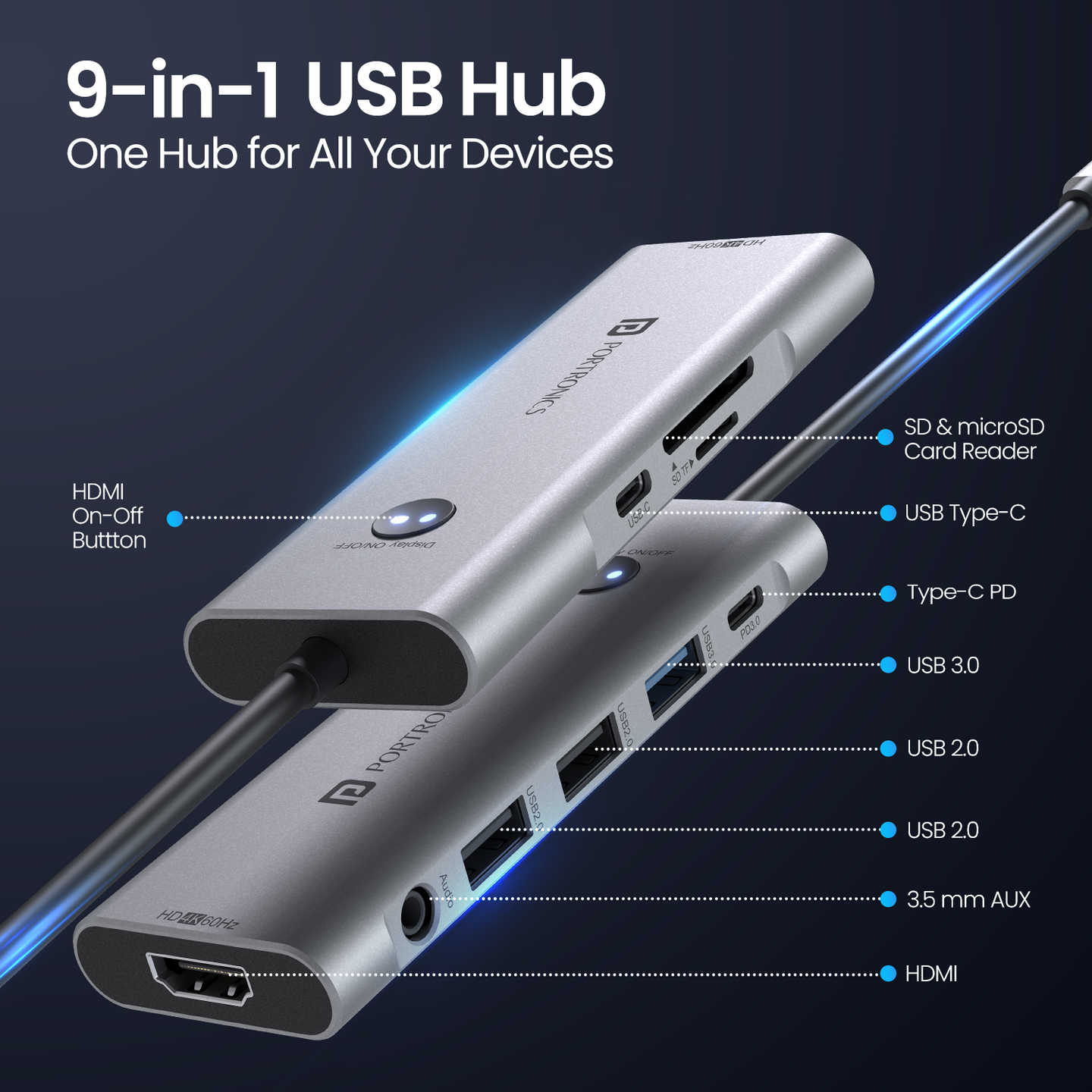 Buy Portronics Latest Mport One 9-in-1 USB Hub With HDMI Port