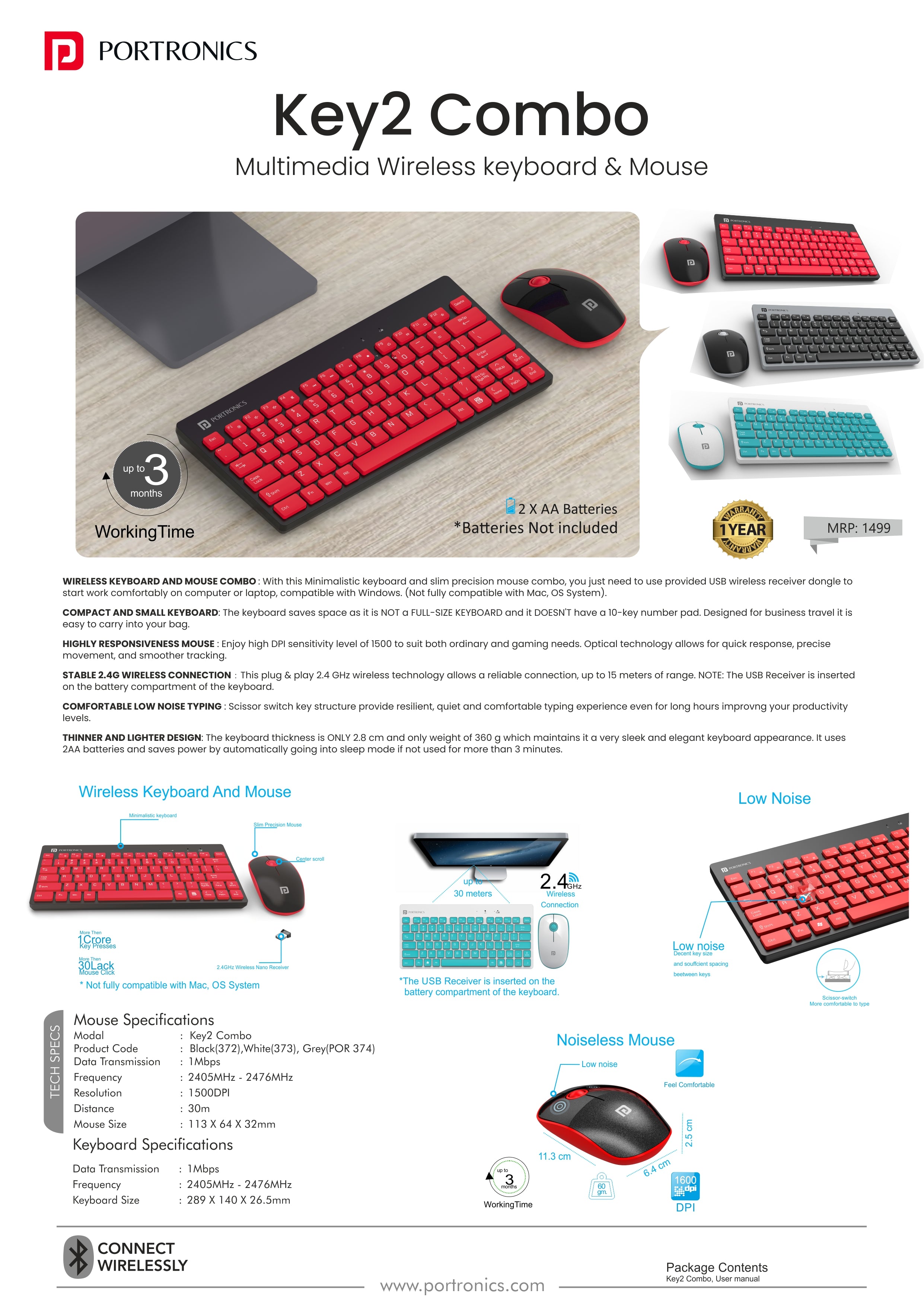 Buy Portronics Key2 Combo Multimedia Wireless Keyboard And Mouse Combo
