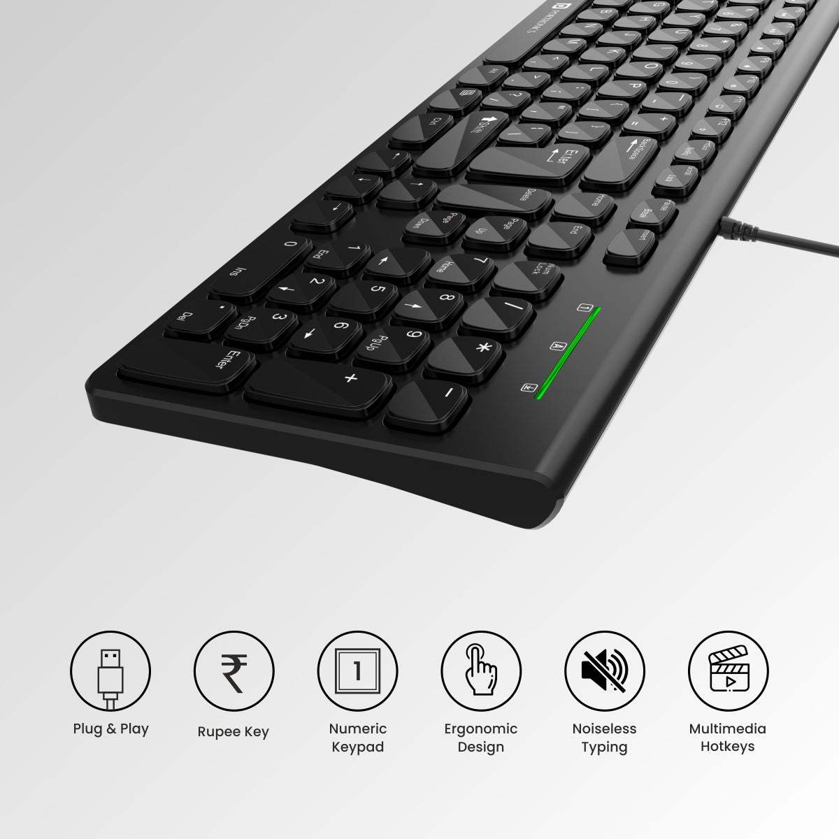 Portronics Ki-Pad 2 – Wired Keyboard with Num Pad and Long USB Cable