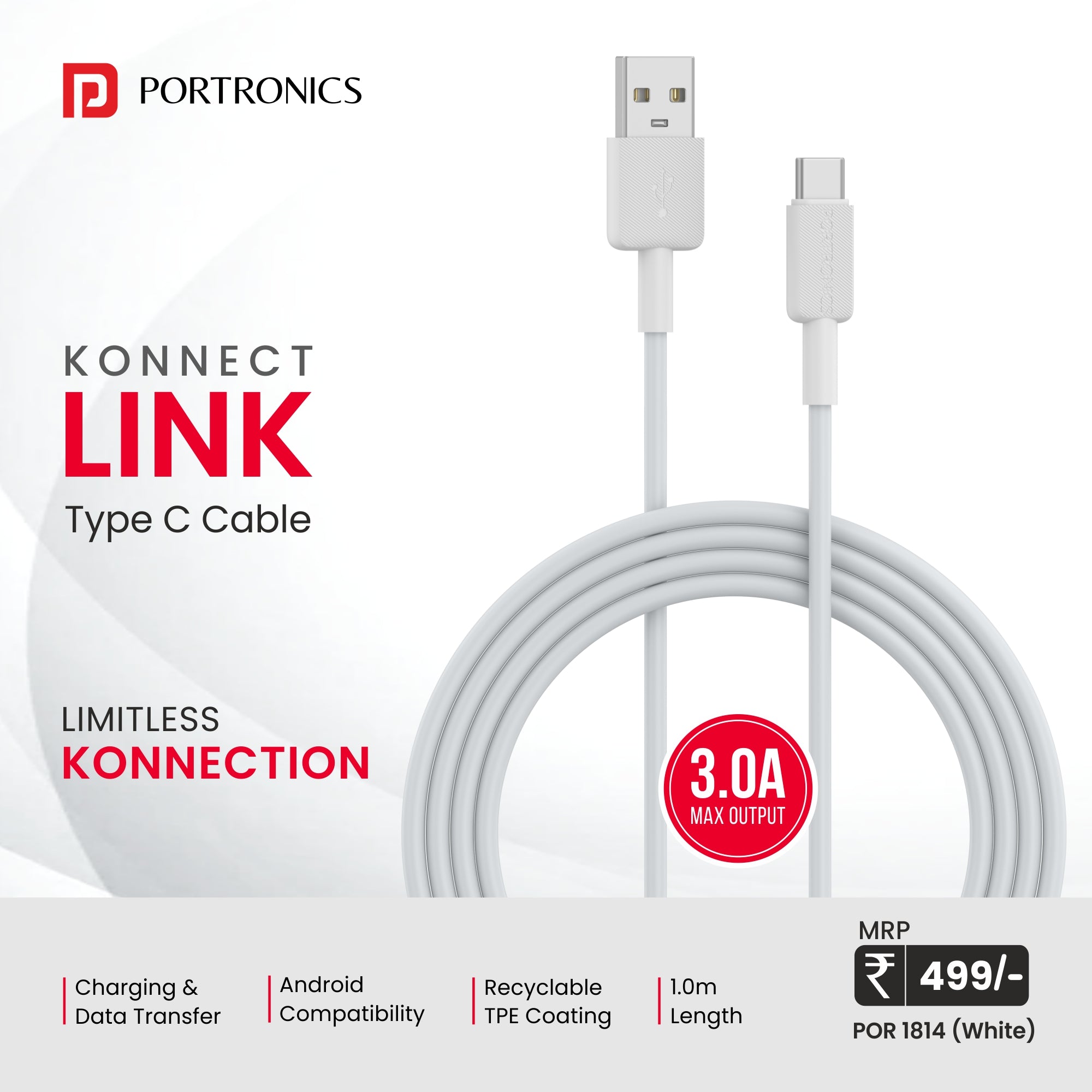 Buy Portronics Konnect Link- 3A USB to Type C Charging Cable