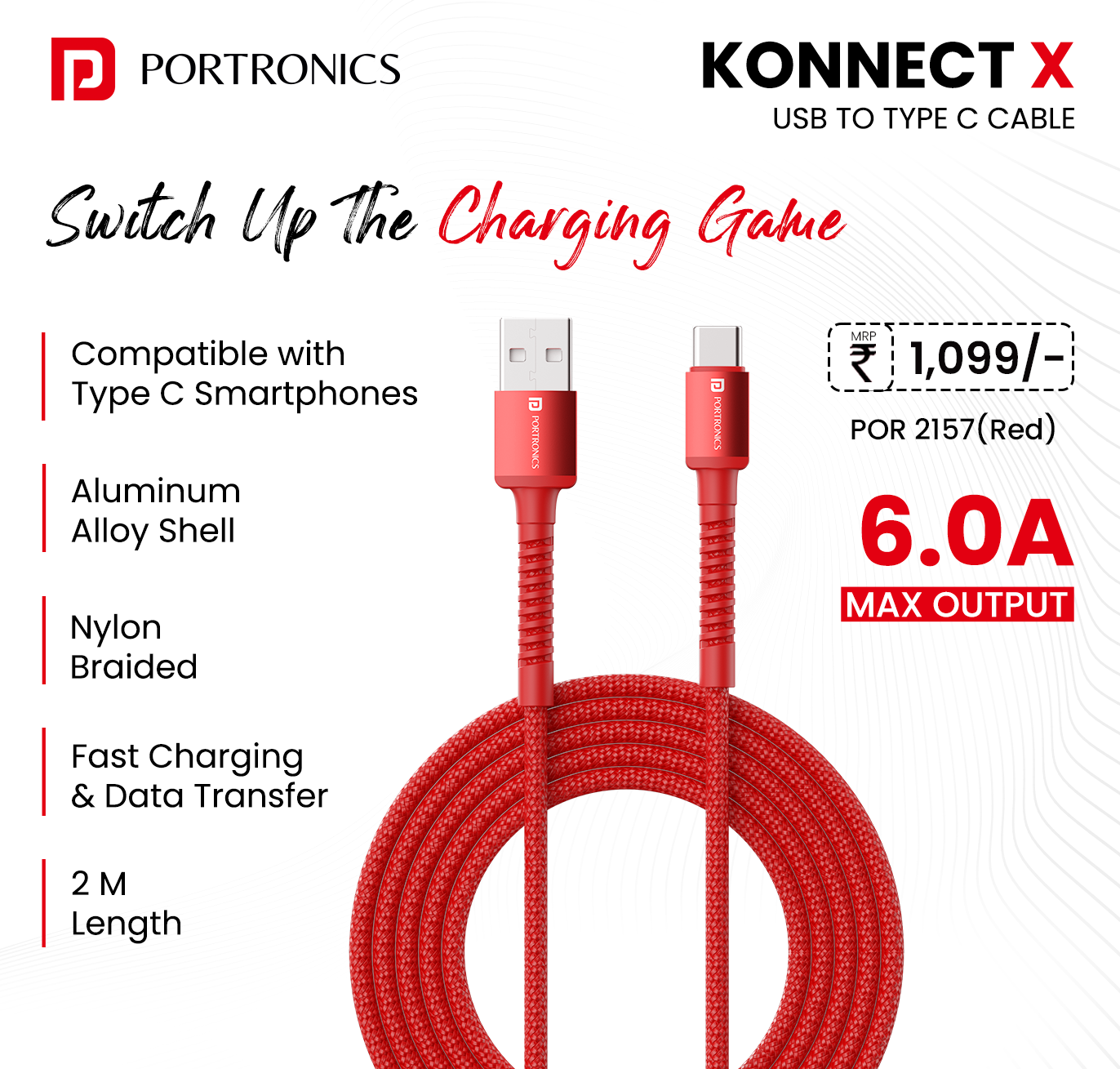 Shop Portronics Konnect X- 6Amp USB to Type-C Charging Cable
