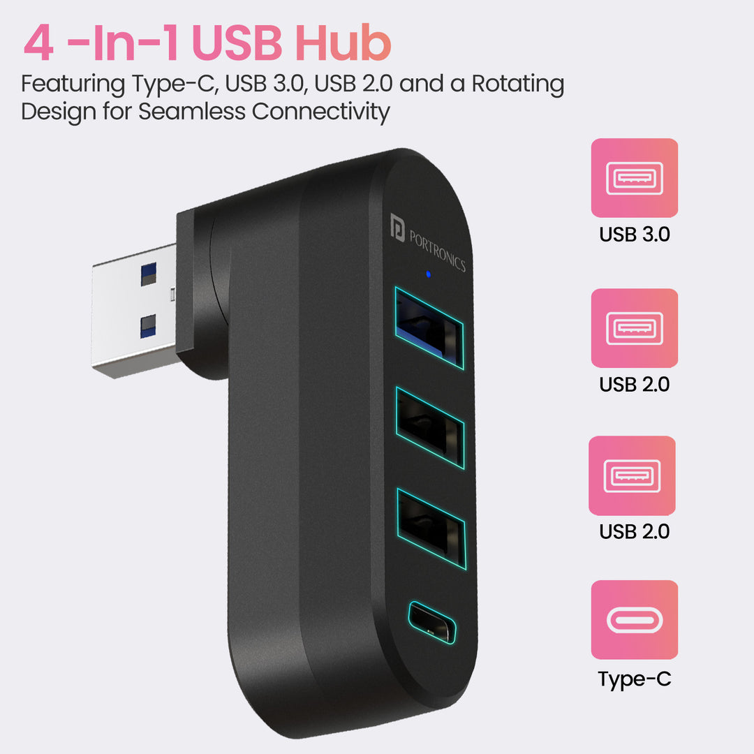 Buy MPort Spin 4-Port USB Hub with Rotational Functionality – Portronics
