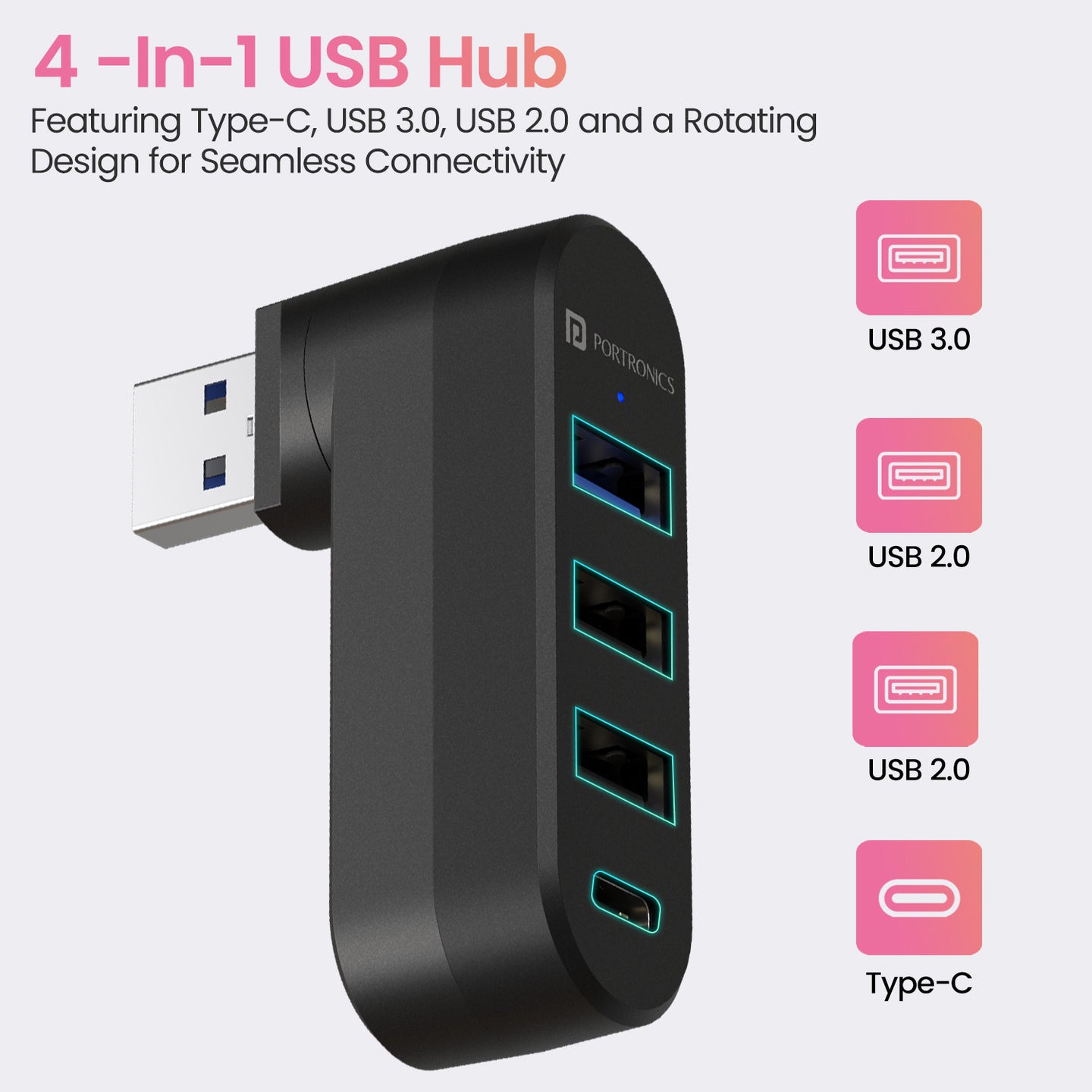 Buy MPort Spin 4-Port USB Hub with Rotational Functionality – Portronics