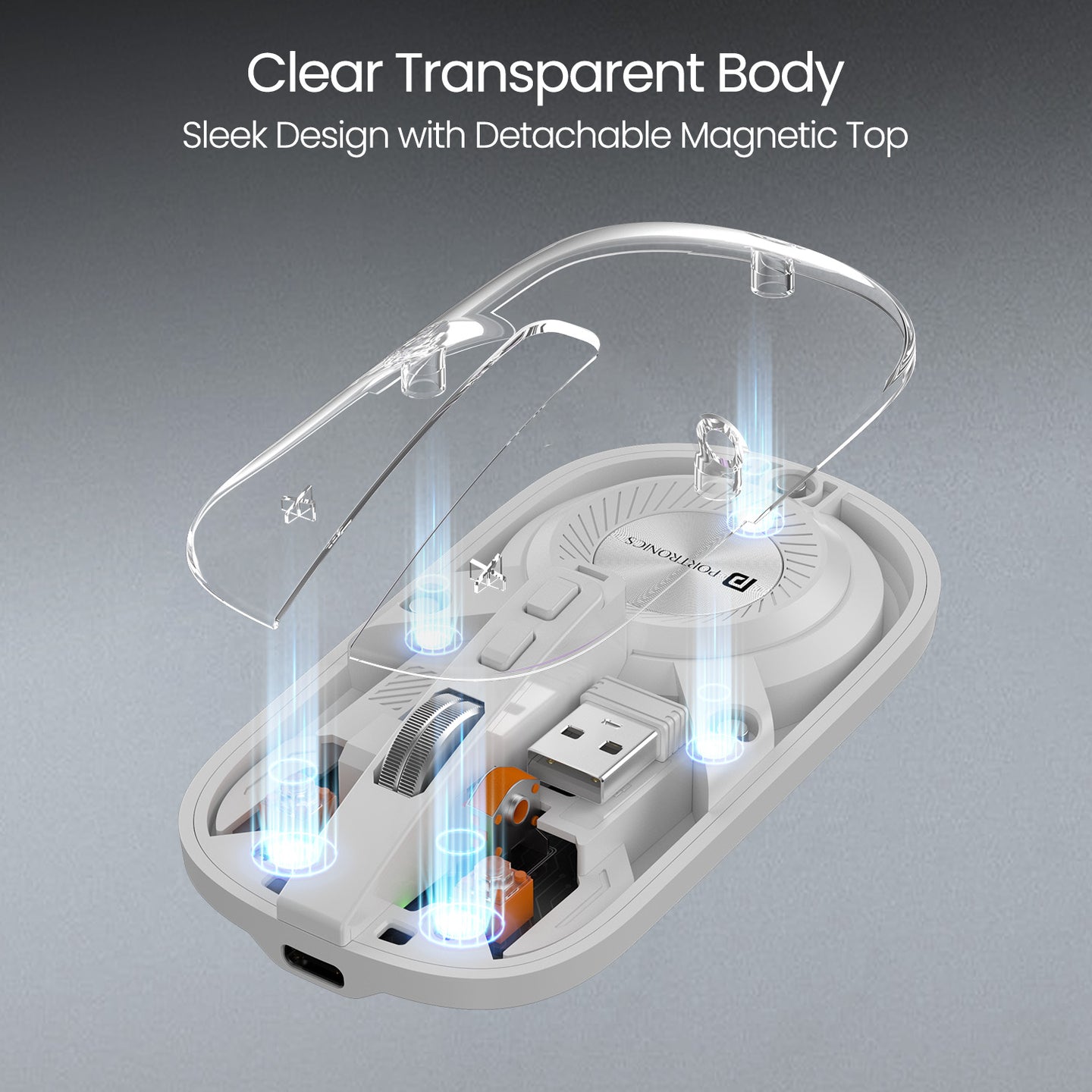 Portronics Toad 8 Transparent Rechargeable Bluetooth Mouse