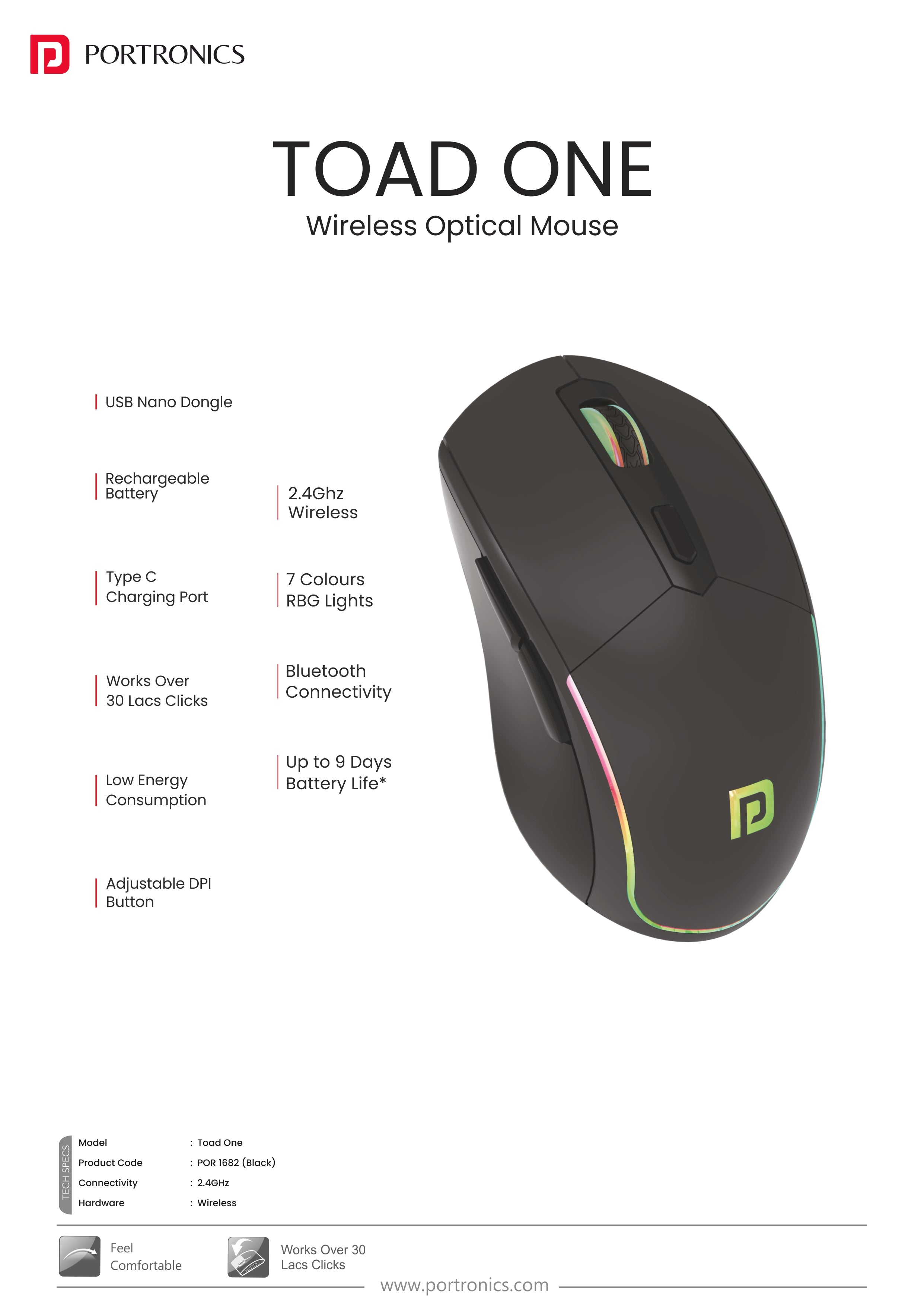 Buy Portronics Toad One Wireless mouse with rechargeable battery