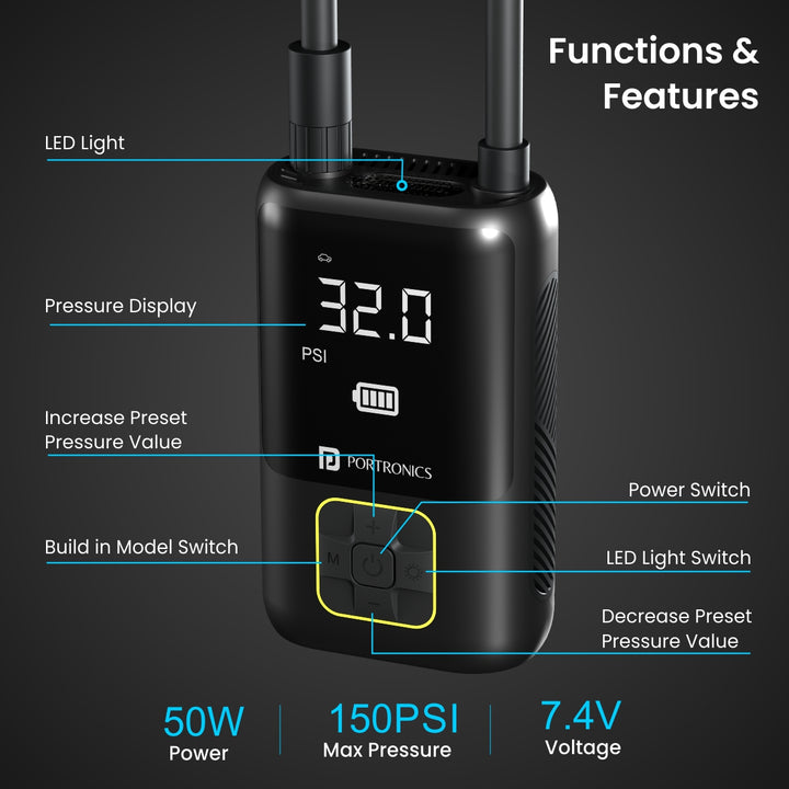 Shop Portronics VAYU Portable Tyre Inflator for car at Discount