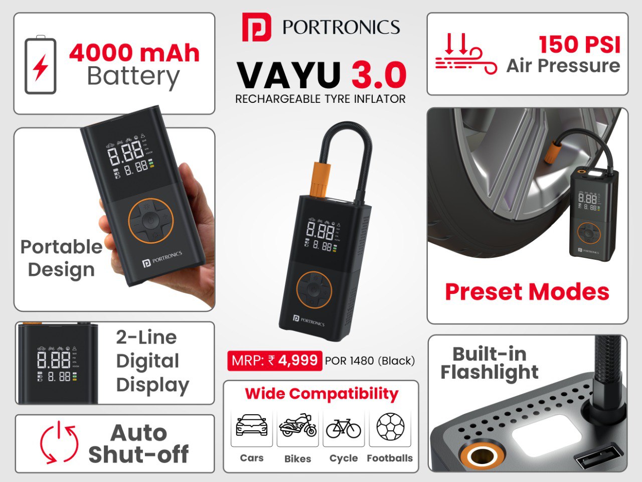 Buy Portronics New Vayu 3 0 Portable Car Tyre Inflator Online buy-portronics-new-vayu-3-0-portable-car-tyre-inflator-online