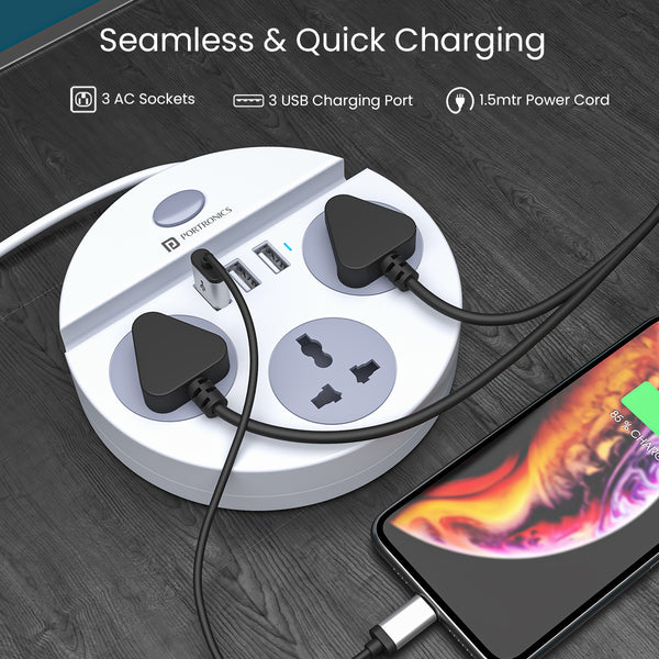 Buy Power Plate 5 Extension Board with 3 USB & Power Sockets – Portronics